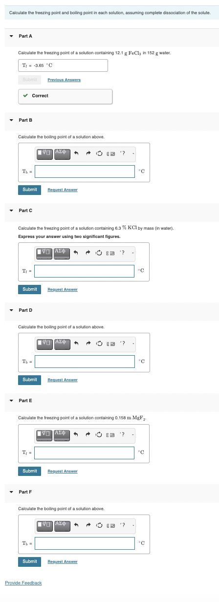 Solved Calculate the freezing point and boiling point in | Chegg.com