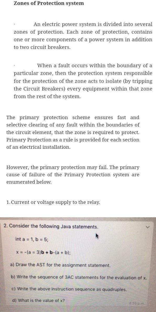 Solved Zones of Protection system An electric power system | Chegg.com