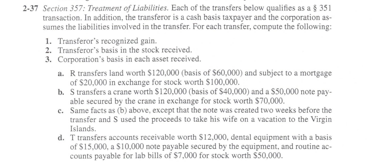 2-37 Section 357: Treatment of Liabilities. Each of | Chegg.com