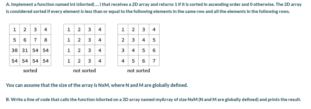 Solved A. Implement a function named int issorted( ... ) | Chegg.com
