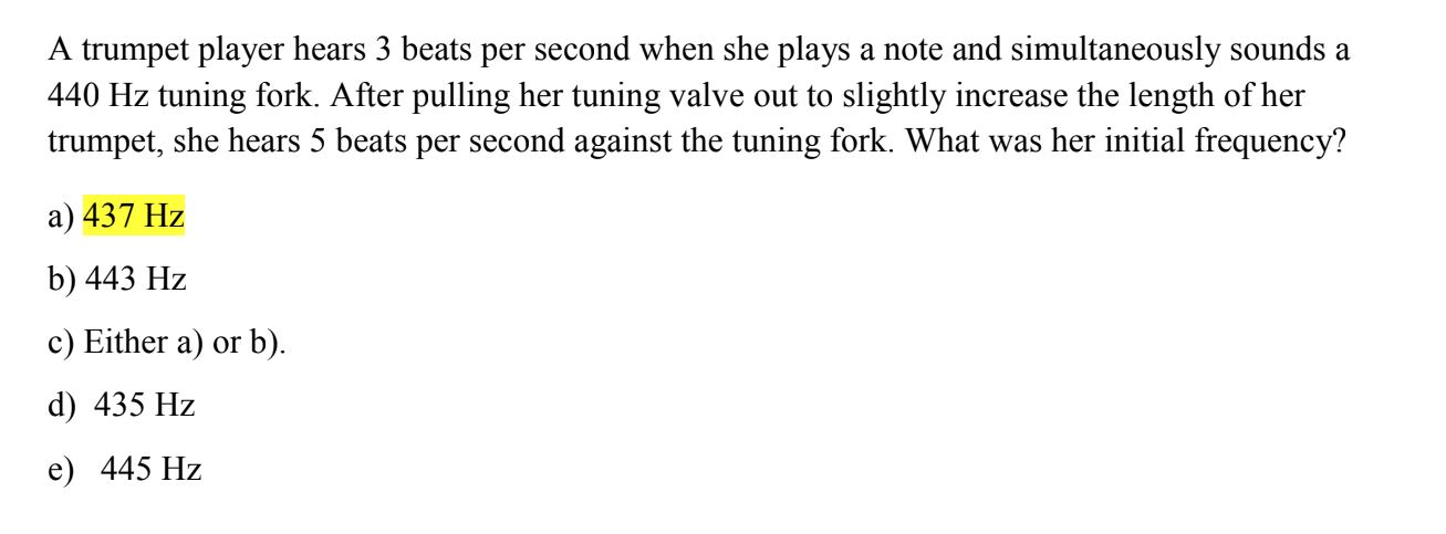 Solved A trumpet player hears 3 beats per second when she | Chegg.com