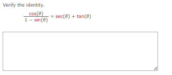 Solved Verify the identity. 1−sin(θ)cos(θ)=sec(θ)+tan(θ) | Chegg.com