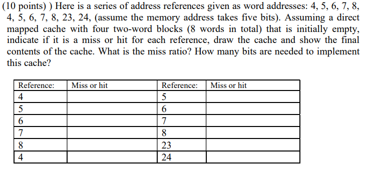 Solved (10 points)) Here is a series of address references | Chegg.com