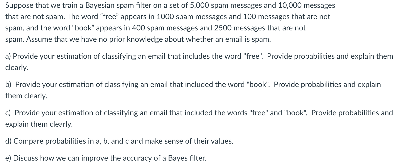 Suppose That We Train A Bayesian Spam Filter On A Set