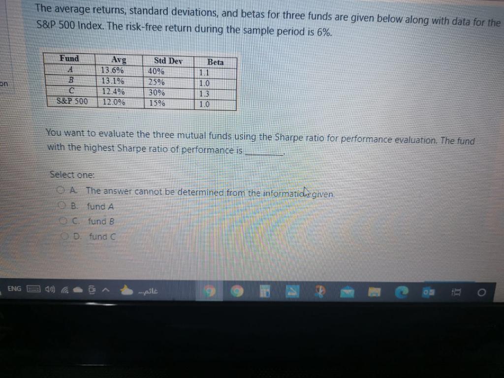 Solved The average returns, standard deviations, and betas | Chegg.com