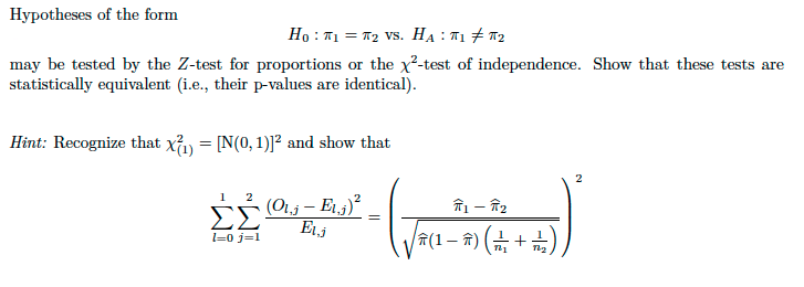 Hypotheses of the form H: 11 = 12 vs. HA: 71 # T2 may | Chegg.com