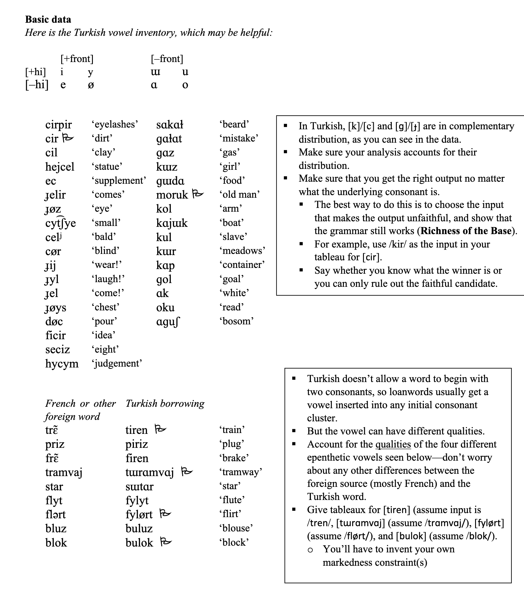 Solved Segmental phonology in Turkish Data from Yavas 1983, | Chegg.com