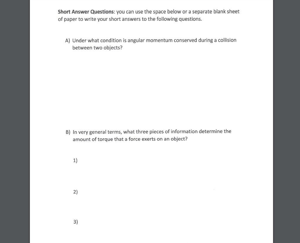 Solved Short Answer Questions: you can use the space below | Chegg.com