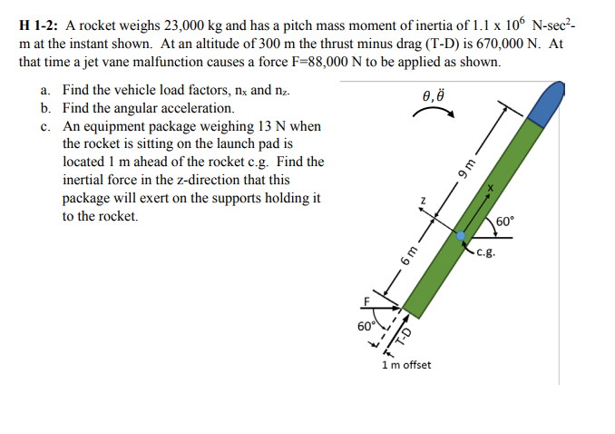 Solved H 1-2: A rocket weighs 23,000 kg and has a pitch mass | Chegg.com