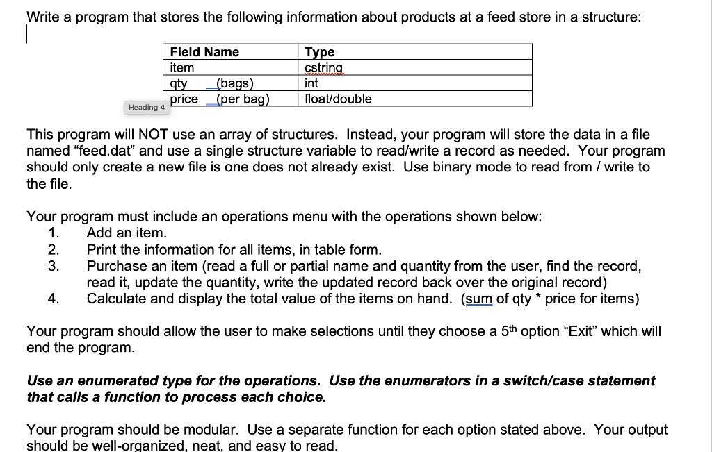 Solved Write a program that stores the following information | Chegg.com