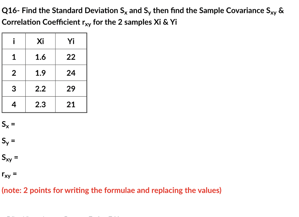 Solved Q16- Find the Standard Deviation Sx and Sy then find | Chegg.com