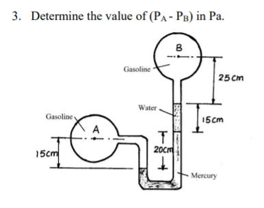 Solved 3. Determine the value of (PA-PB) in Pa. Gasoline 25 | Chegg.com