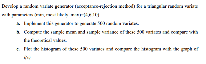 Solved Develop a random variate generator | Chegg.com