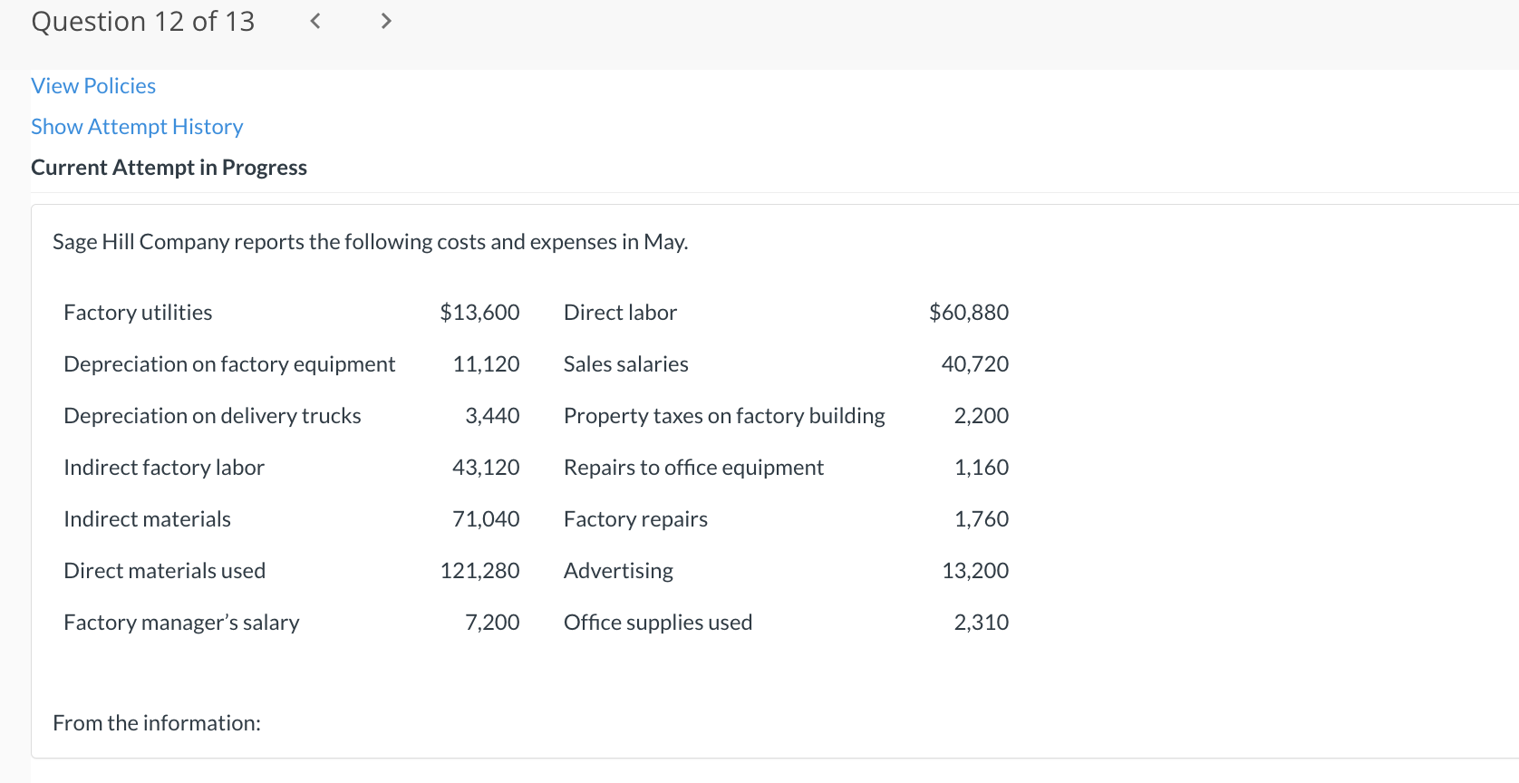 Solved View Policies Show Attempt History Current Attempt in | Chegg.com