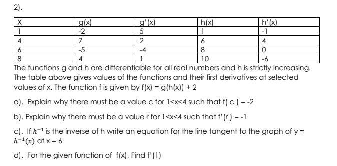 Solved The functions g and h are differentiable for all real | Chegg.com