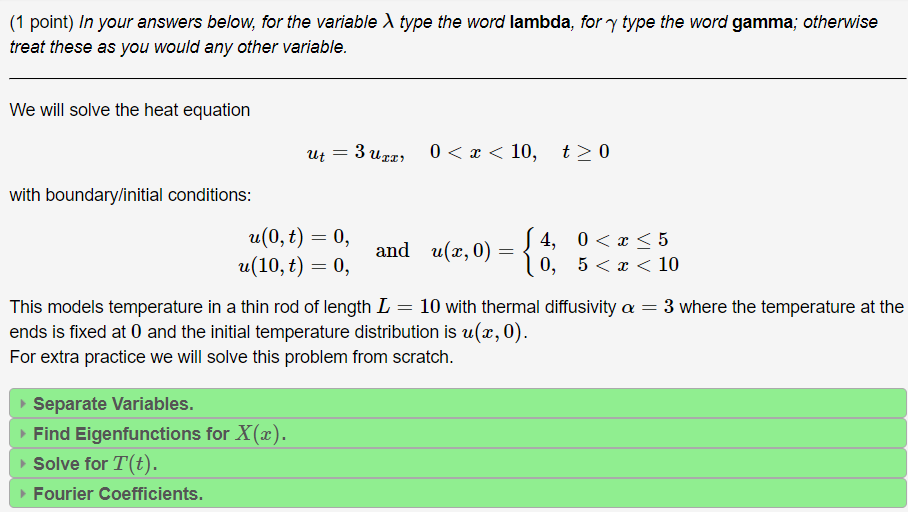 Solved (1 point) In your answers below, for the variable | Chegg.com