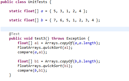 Solved Task 3. Complete the "quickSort(float[] a)" method so | Chegg.com
