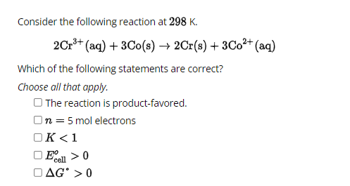 Consider the following reaction at 298 K. | Chegg.com