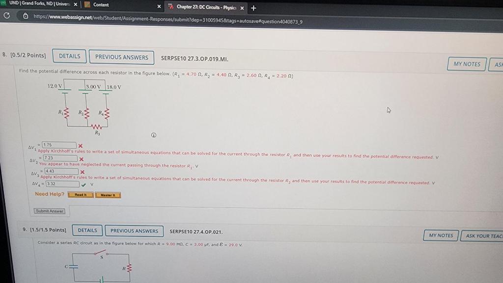 Solved the potentia difference across each resistor in the | Chegg.com