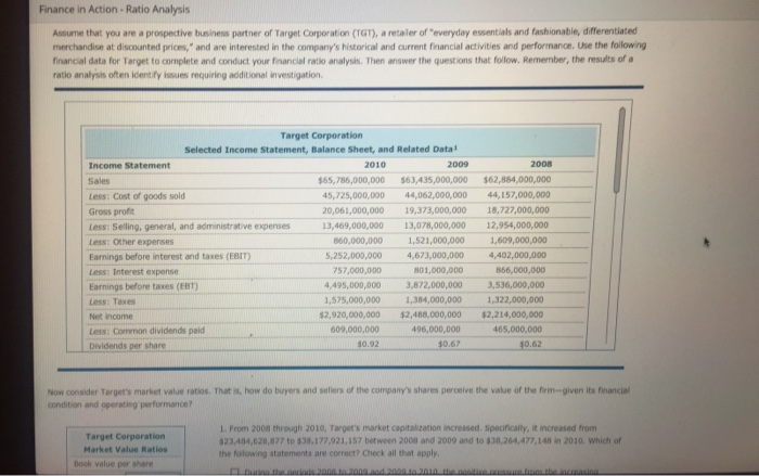 Solved Finance in Action - Ratio Analysis Assume that you | Chegg.com