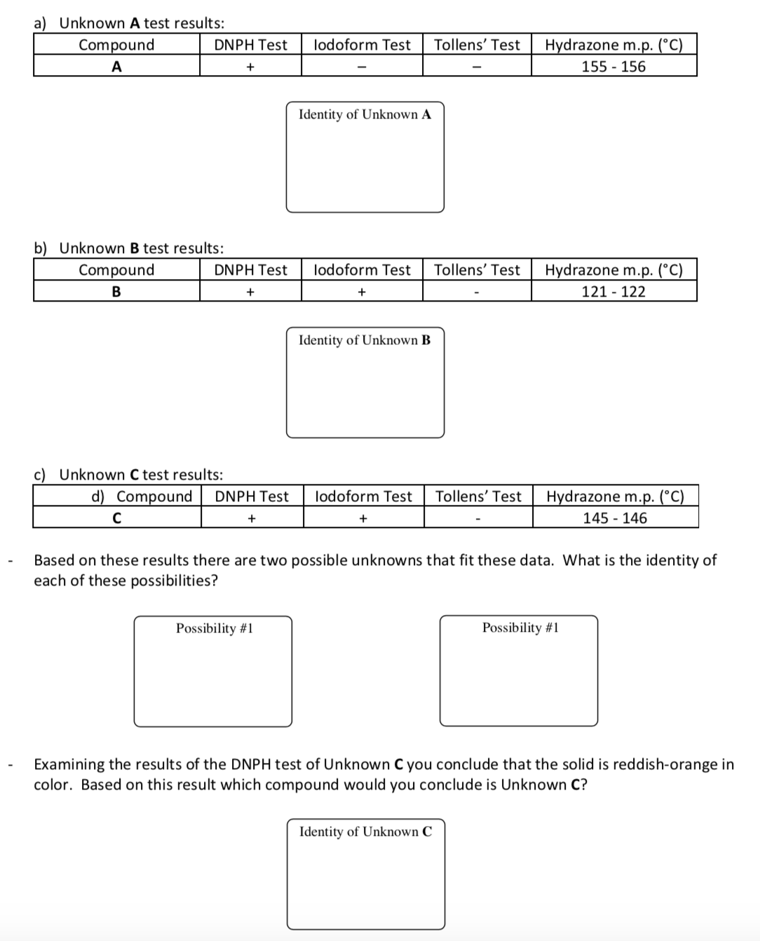 Solved 2. Identifying unknowns: Answer the questions | Chegg.com