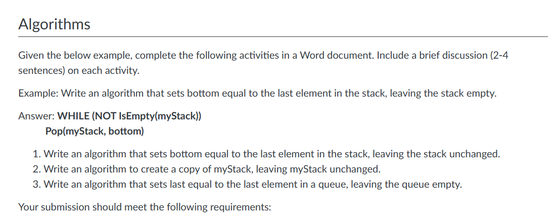 Solved Given the below example, complete the following | Chegg.com