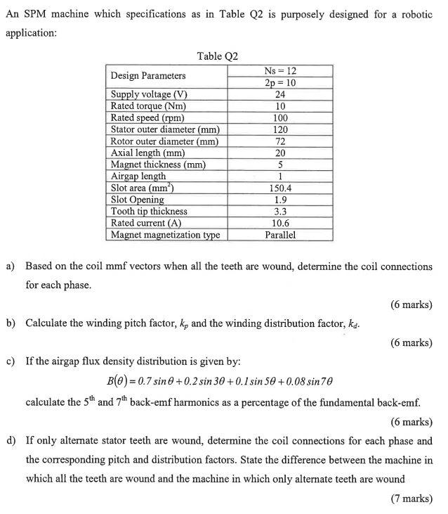 An SPM machine which specifications as in Table Q2 is | Chegg.com