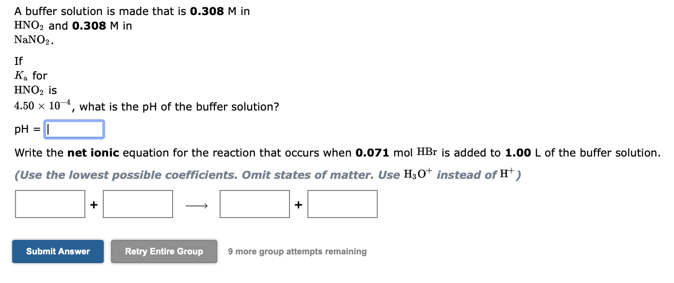 Solved A buffer solution is made that is 0.308 M in HNO2 and | Chegg.com