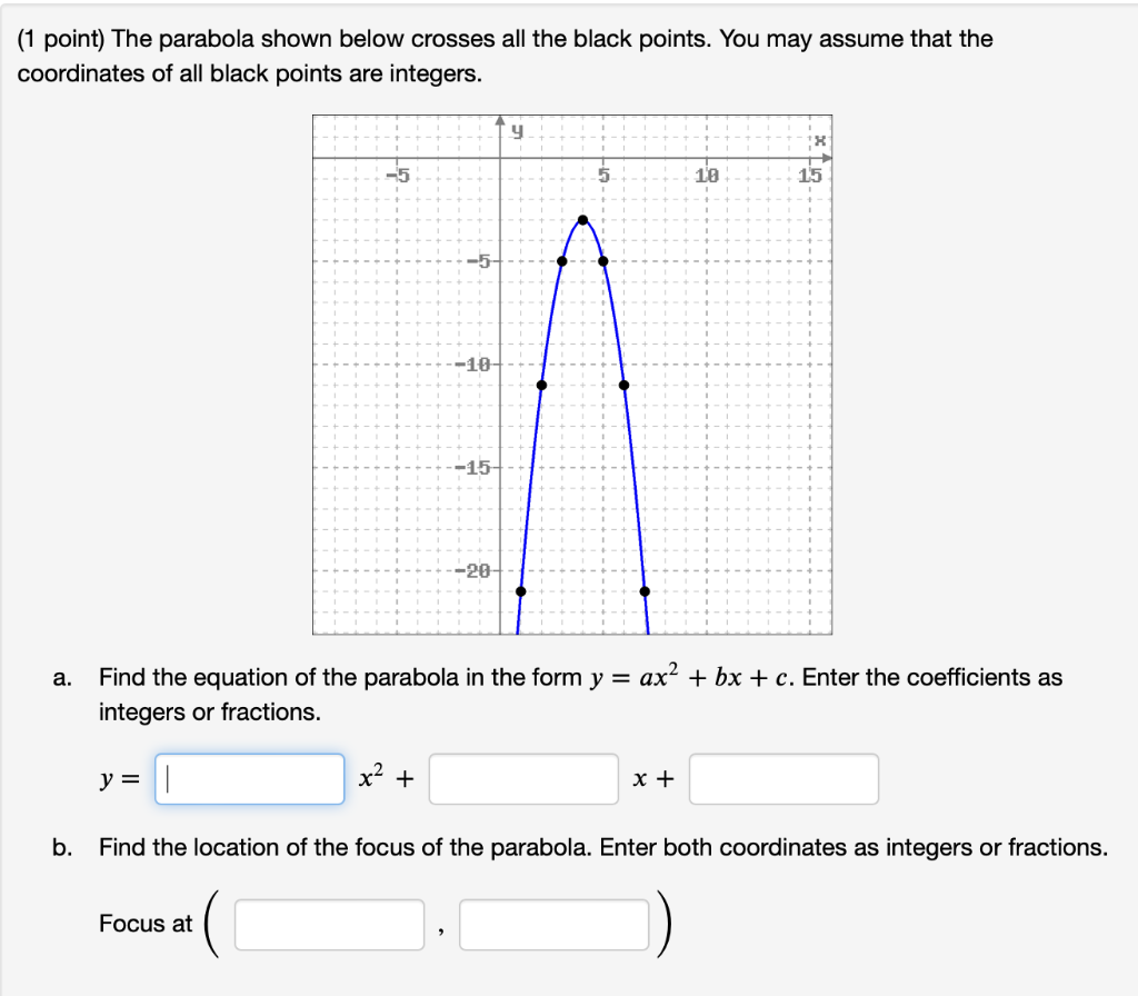 [Solved]: (1 point) The parabola shown below crosses all t
