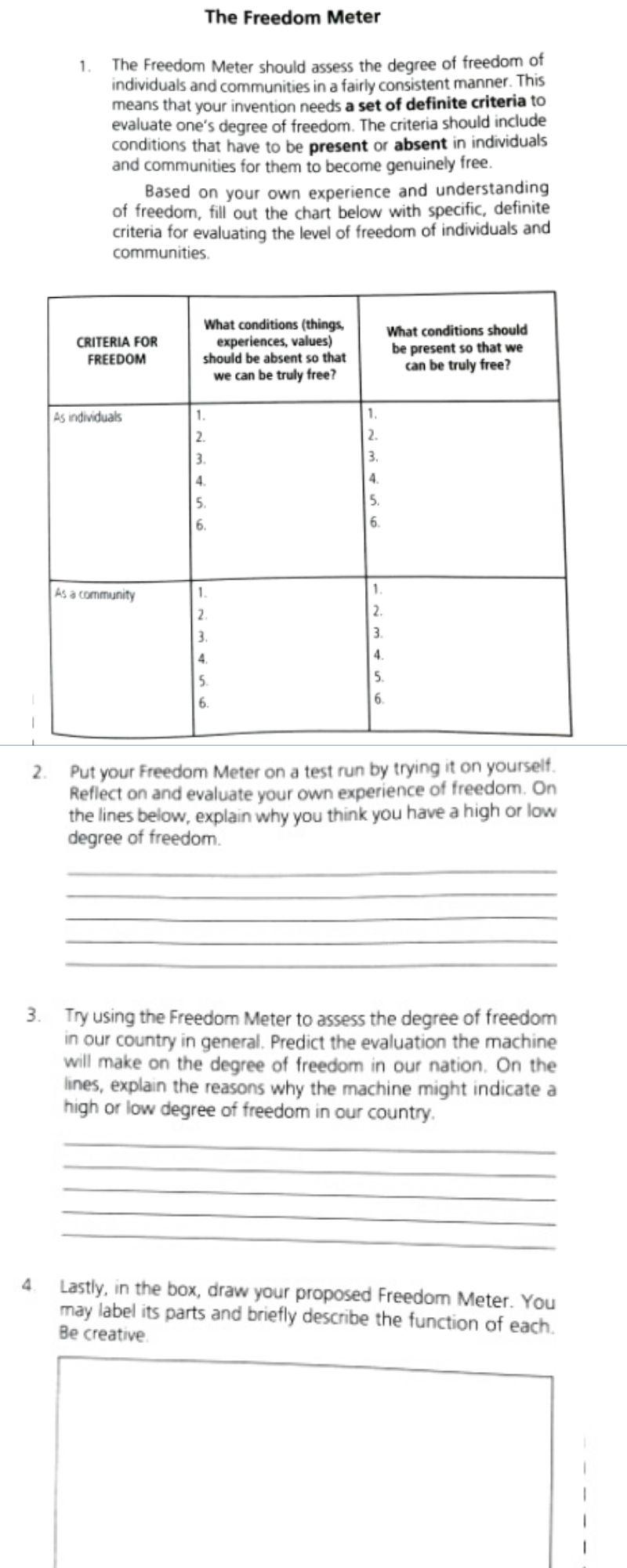 The Freedom Meter 1 The Freedom Meter should assess | Chegg.com