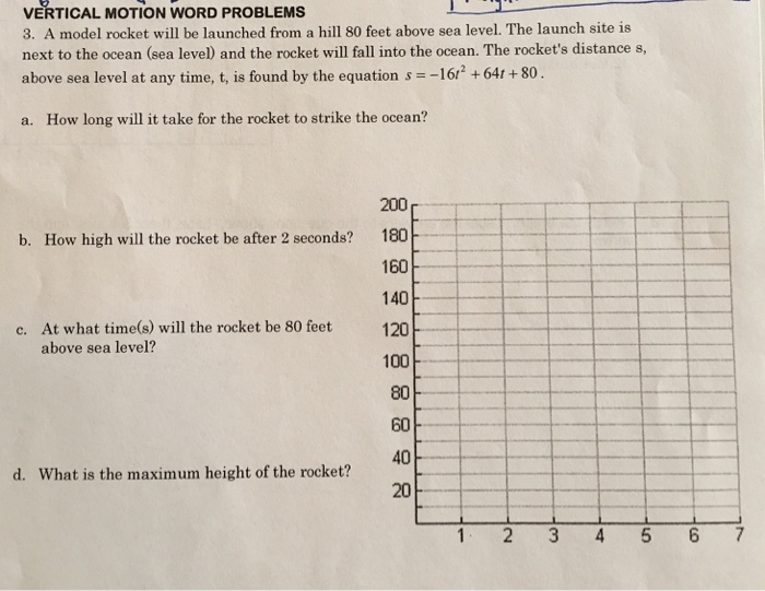 Solved VERTICAL MOTION WORD PROBLEMS 3. A model rocket will | Chegg.com