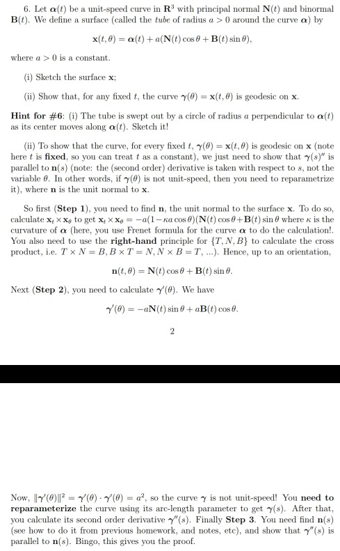 6. Let α(t) be a unit-speed curve in R3 with | Chegg.com