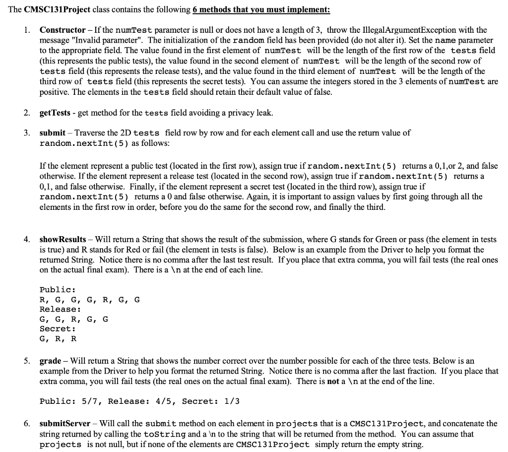 Solved The CMSC131Project class contains the following 6 | Chegg.com