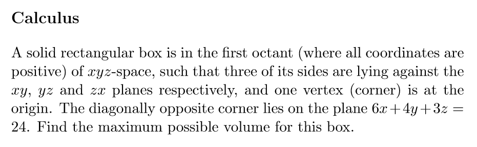 Solved Calculus A solid rectangular box is in the first | Chegg.com