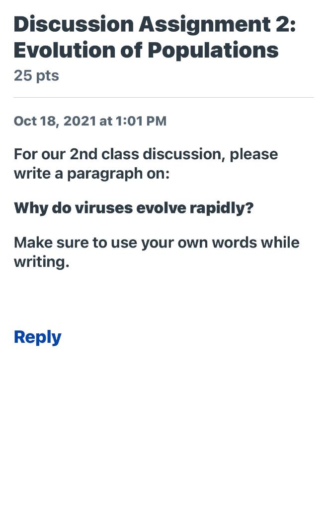 Solved Discussion Assignment 2: Evolution of Populations 25 | Chegg.com