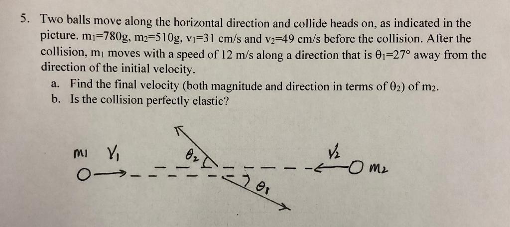 Solved 5. Two balls move along the horizontal direction and | Chegg.com