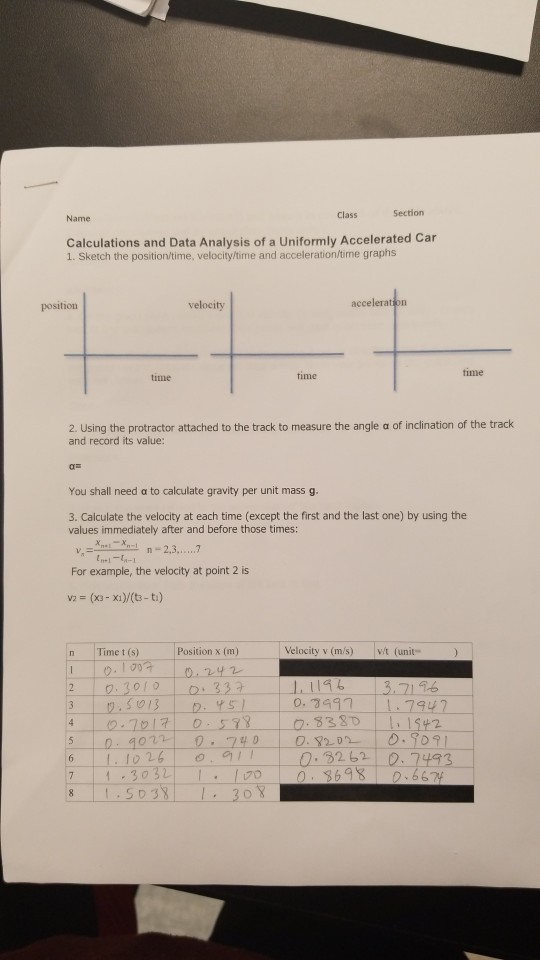 Solved Name Class Section Calculations and Data Analysis of | Chegg.com