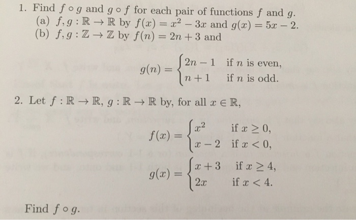 Solved 1. Find f og and g o f for each pair of functions f | Chegg.com