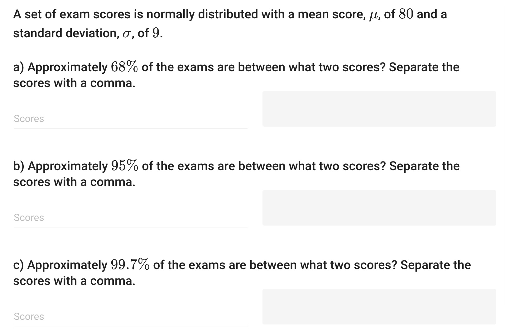 Solved A set of exam scores is normally distributed with a | Chegg.com