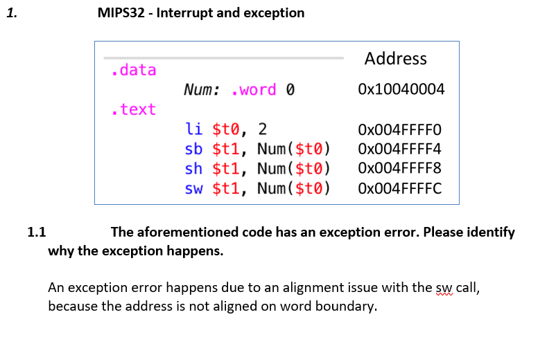 1. MIPS32 - Interrupt and exception Address .data | Chegg.com