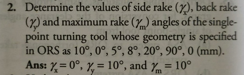 Solved 2. Determine the values of side rake (7.), back rake | Chegg.com