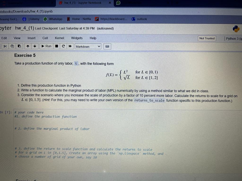 Solved Take a production function of only labor, with the | Chegg.com | Chegg.com