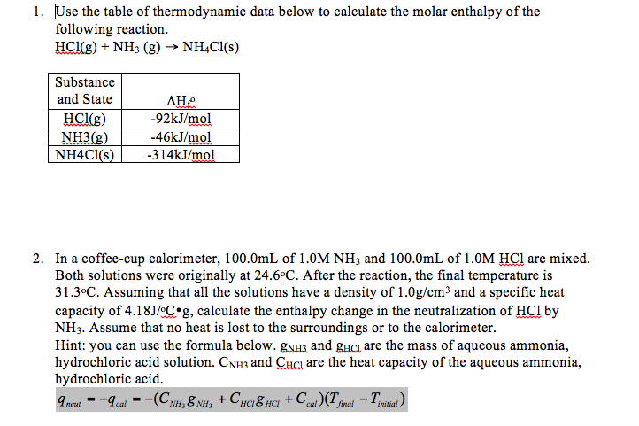 Solved 1. Use the table of thermodynamic data below to | Chegg.com