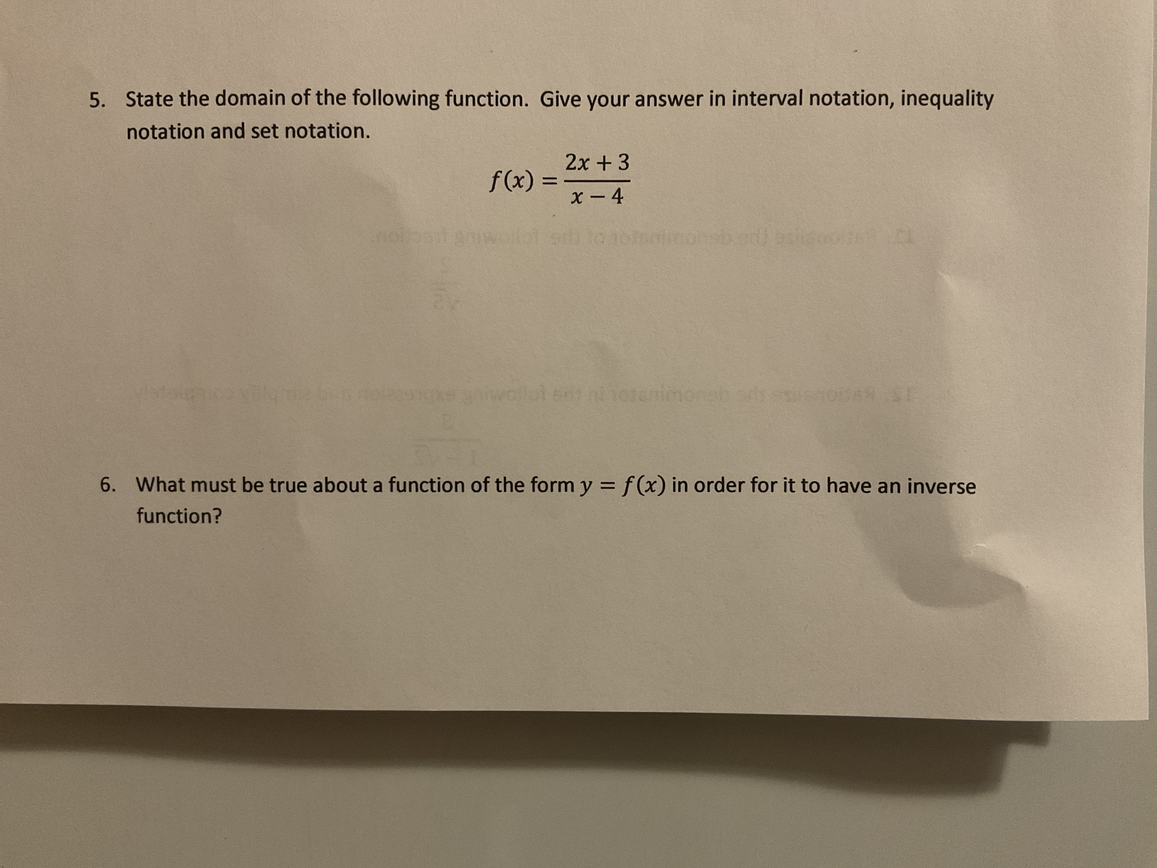 Solved State the domain of the following function. Give your | Chegg.com