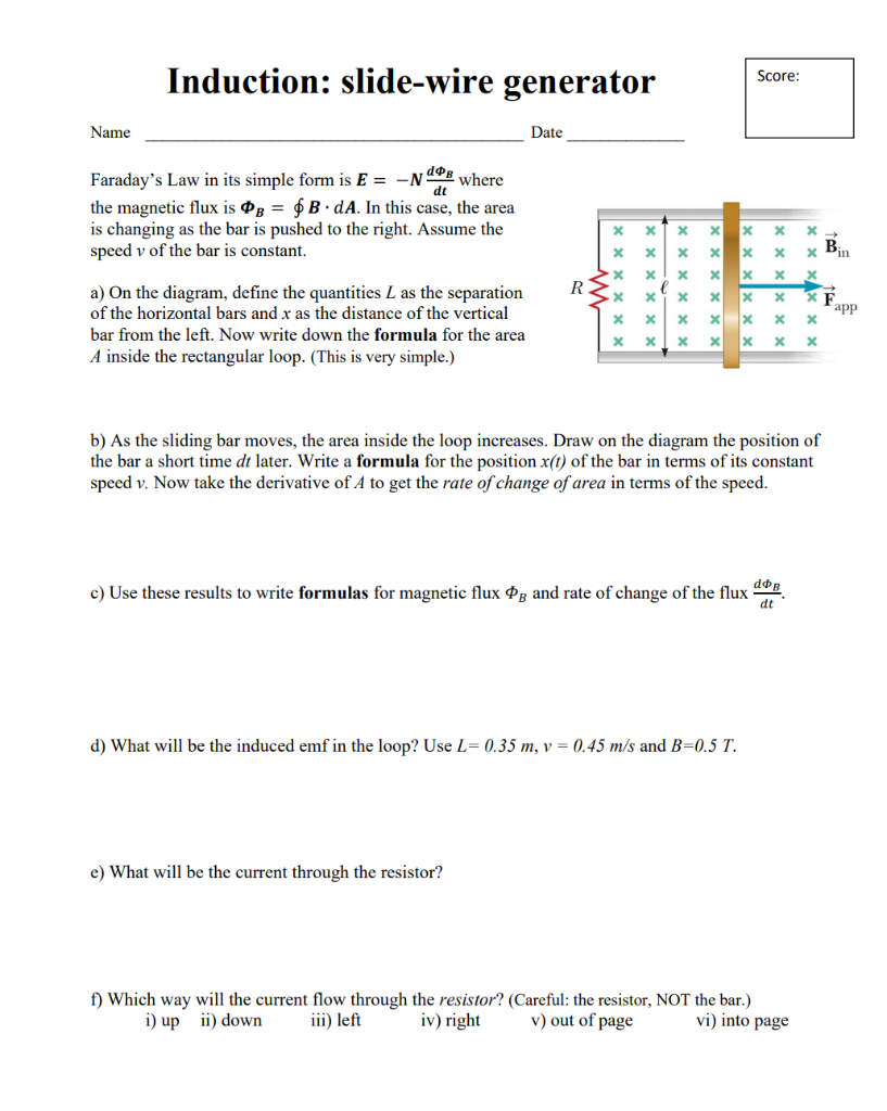 Solved Induction: slide-wire generator Score: Name Date | Chegg.com