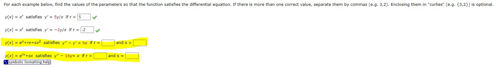 Solved For each example below, find the values of the | Chegg.com