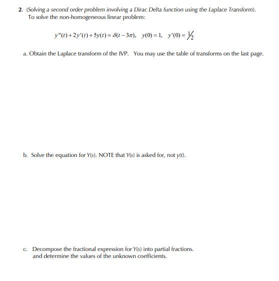 Solved 2. Solving a second order problem involving a Dirac | Chegg.com