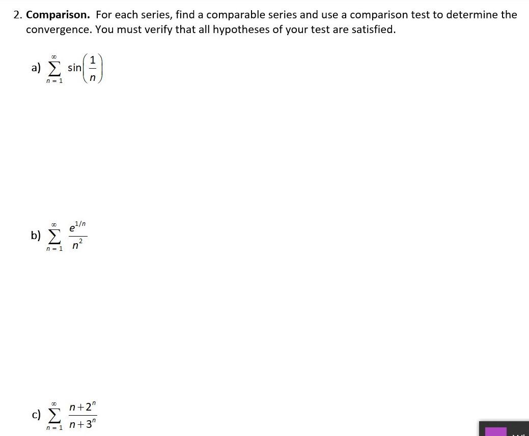Solved 2. Comparison. For each series, find a comparable | Chegg.com