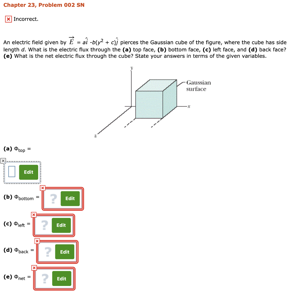 Solved Chapter 23, Problem 002 SN X Incorrect. An electric | Chegg.com