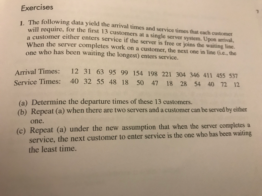 Solved Exercises 1. The following data yield the arrival | Chegg.com